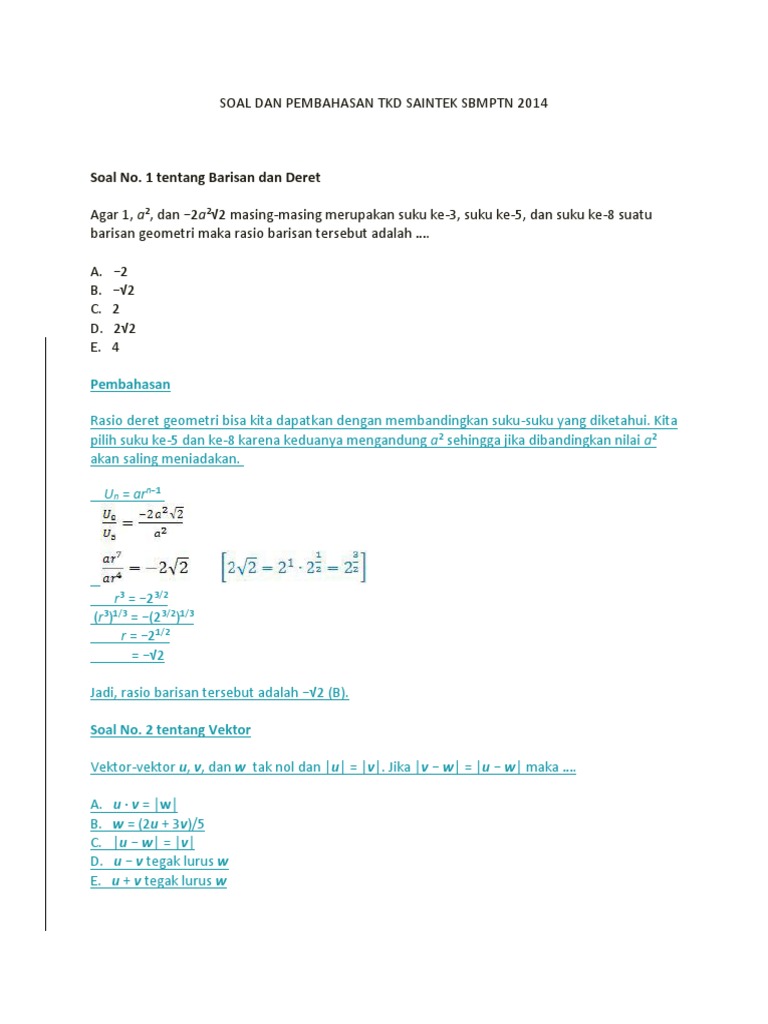 Soal Dan Pembahasan TKD Saintek SBMPTN 2014 | PDF