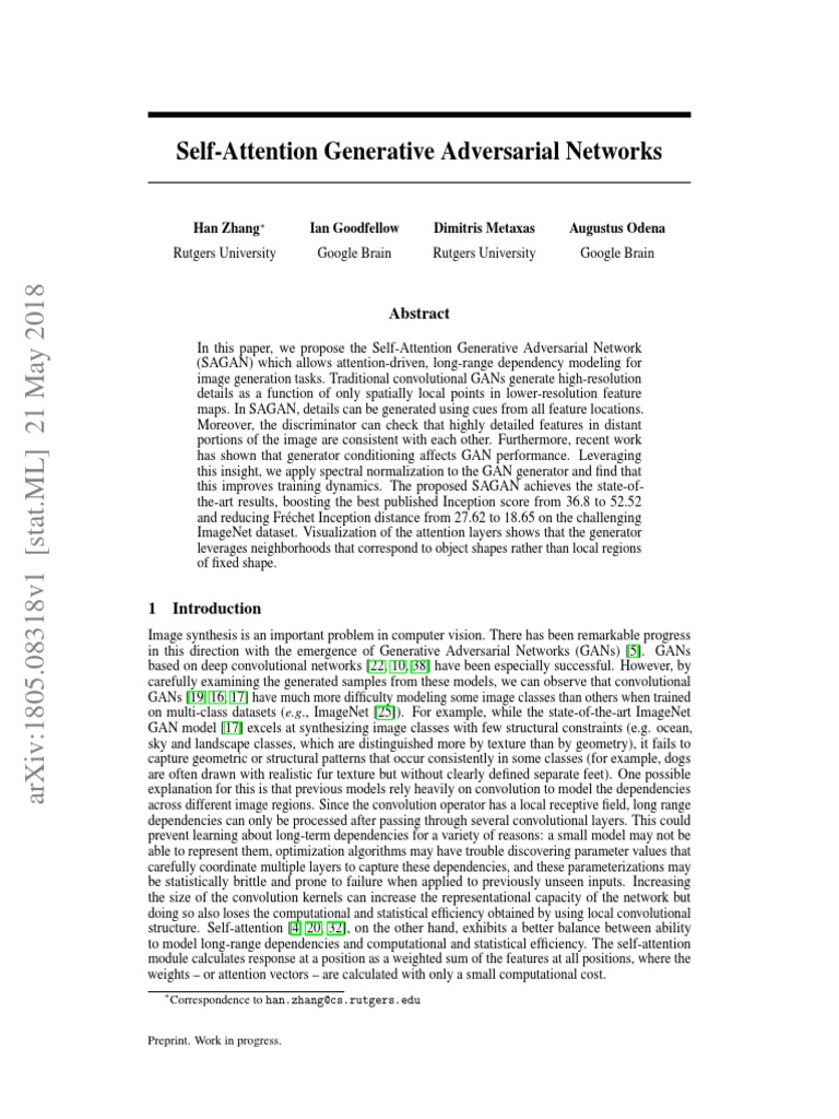 Self Attention Generative Adversarial Networks Pdf Attention Experiment