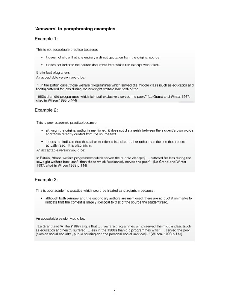 Paraphrasing Examples Answers PDF | PDF