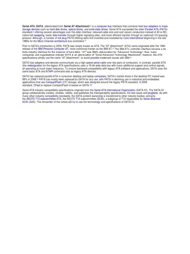 Serial ATA (SATA, Abbreviated From Serial AT Attachment) | PDF ...