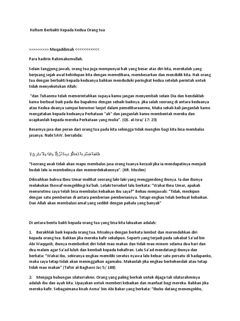 Kultum Berbakti Kepada Orang Tua | PDF