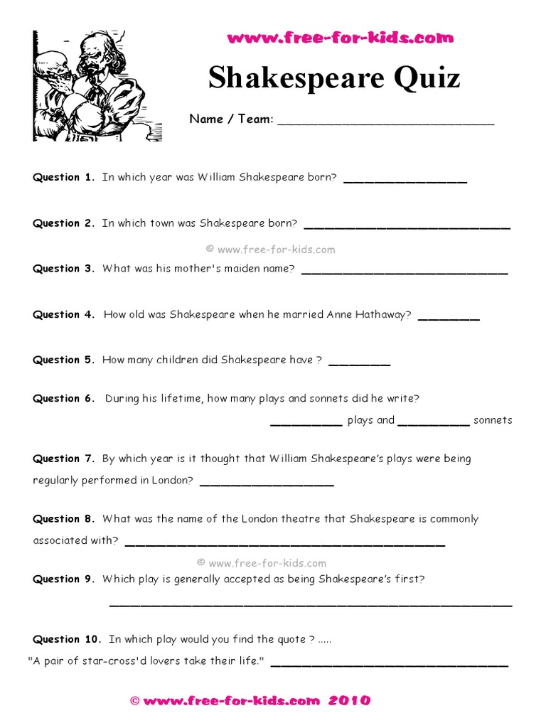William Shakespeare Quiz With Answers | PDF | English Renaissance ...