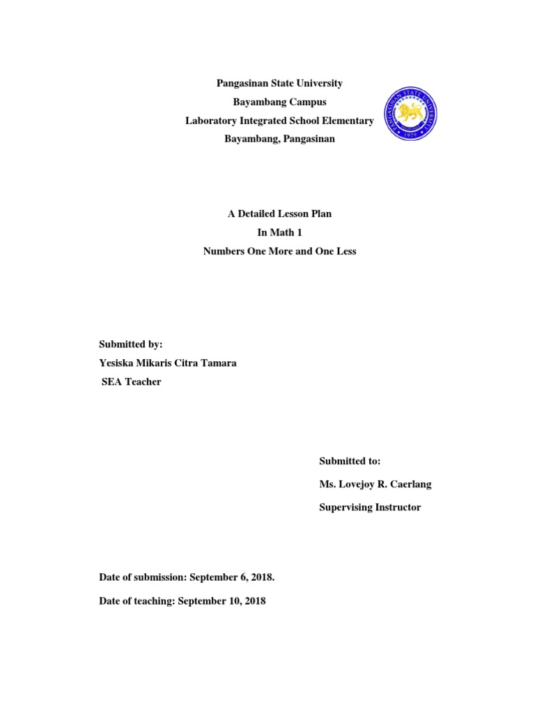 Lesson Plan Numbers One More and One Less | Download Free PDF | Lesson ...