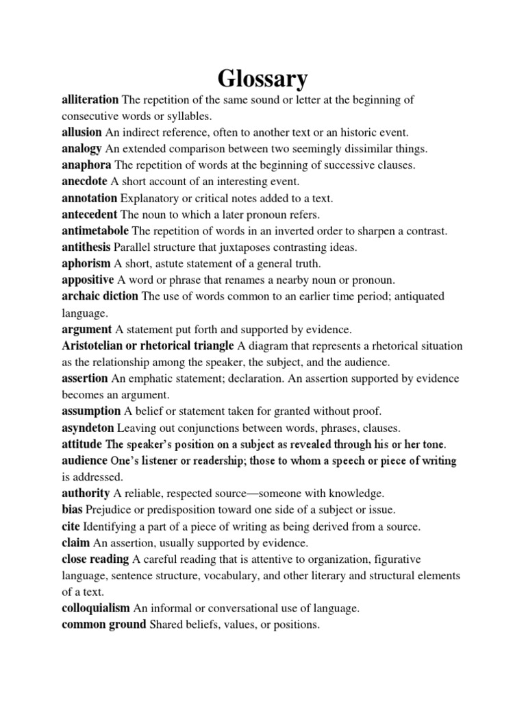 Glossary: Consecutive Words or Syllables | PDF | Sentence (Linguistics ...