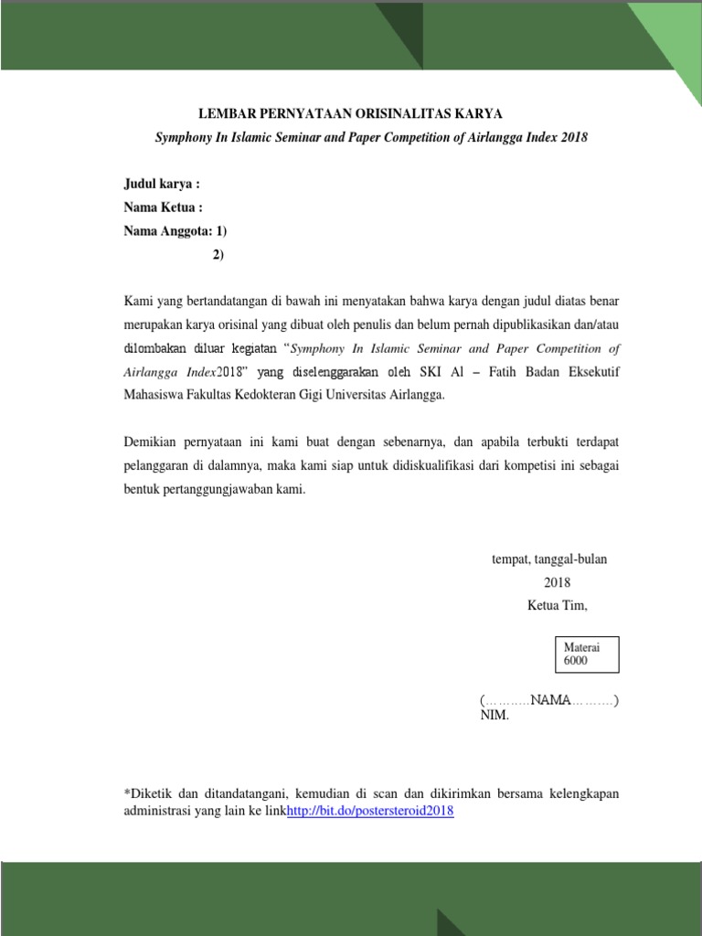 Lembar Orisinalitas Karya Poster | PDF