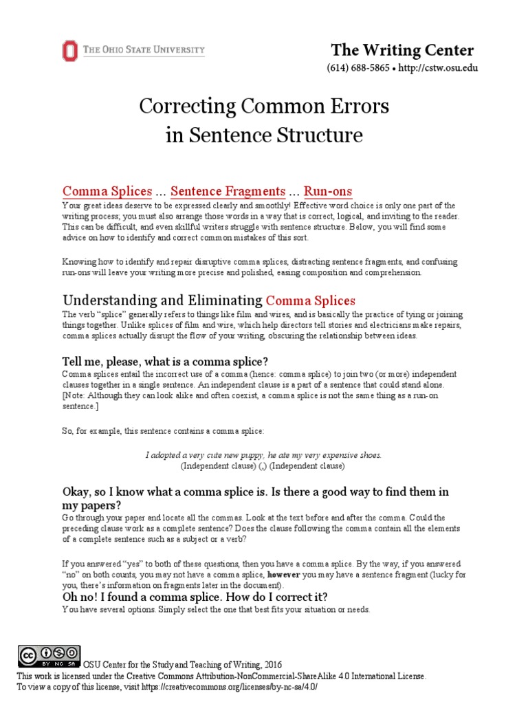 Fixing Common Sentence Errors | PDF | Comma | Sentence (Linguistics)