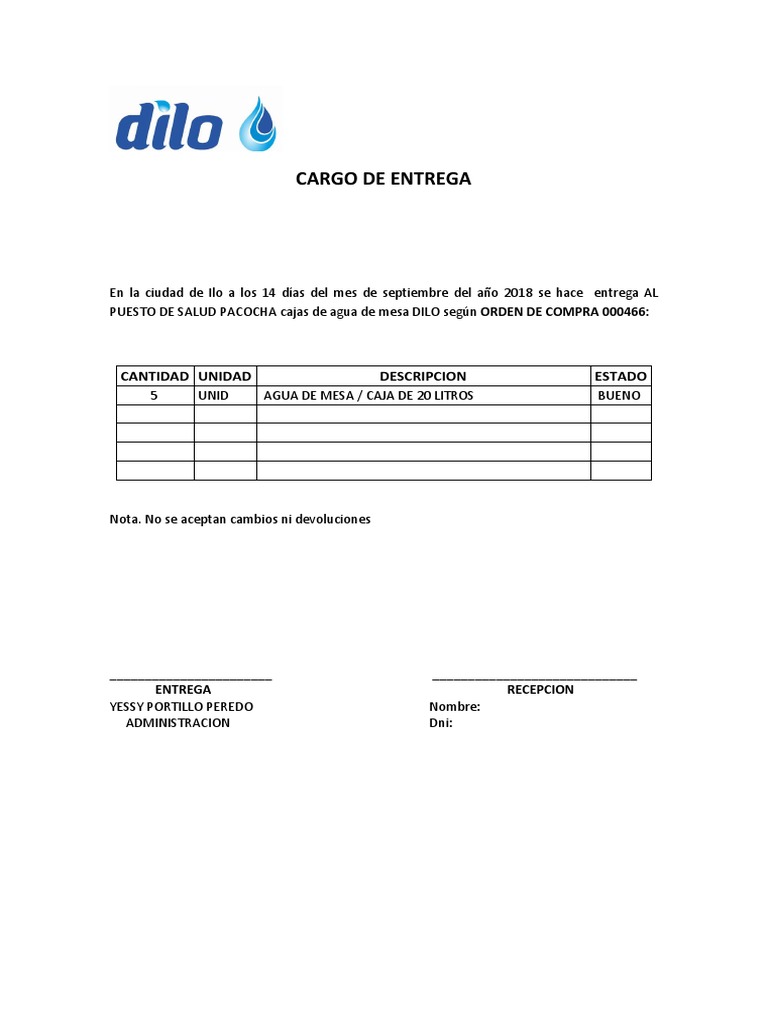 Cargo de Recepcion 01 | PDF