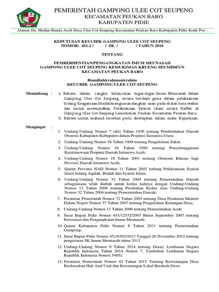 SK Imum Meunasah | PDF | Griya & Taman