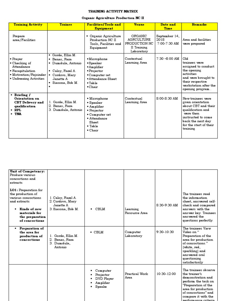 JUAREZ FLS 1-Training Activity Matrix | PDF