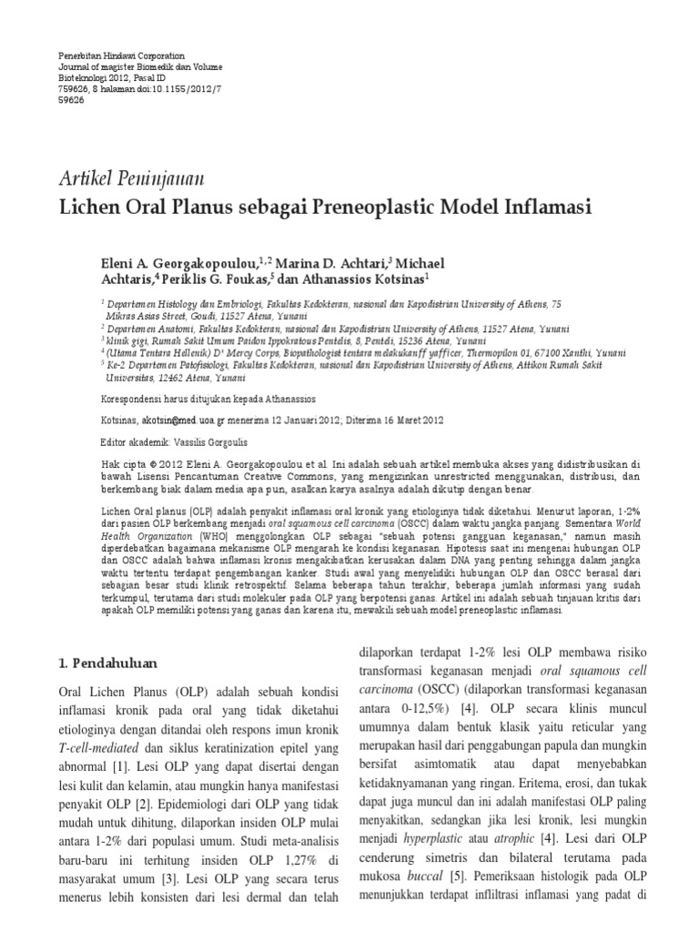 Artikel Peninjauan: Lichen Oral Planus Sebagai Preneoplastic Model ...