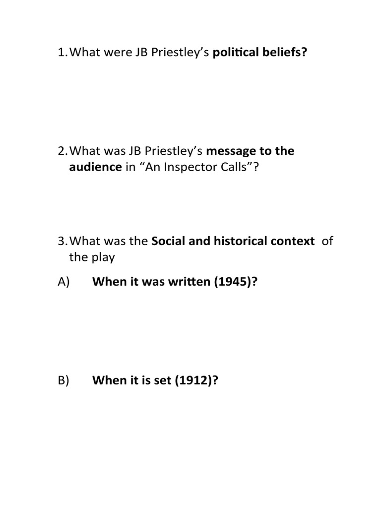 1.what Were JB Priestley's Political Beliefs?: Audience in "An ...
