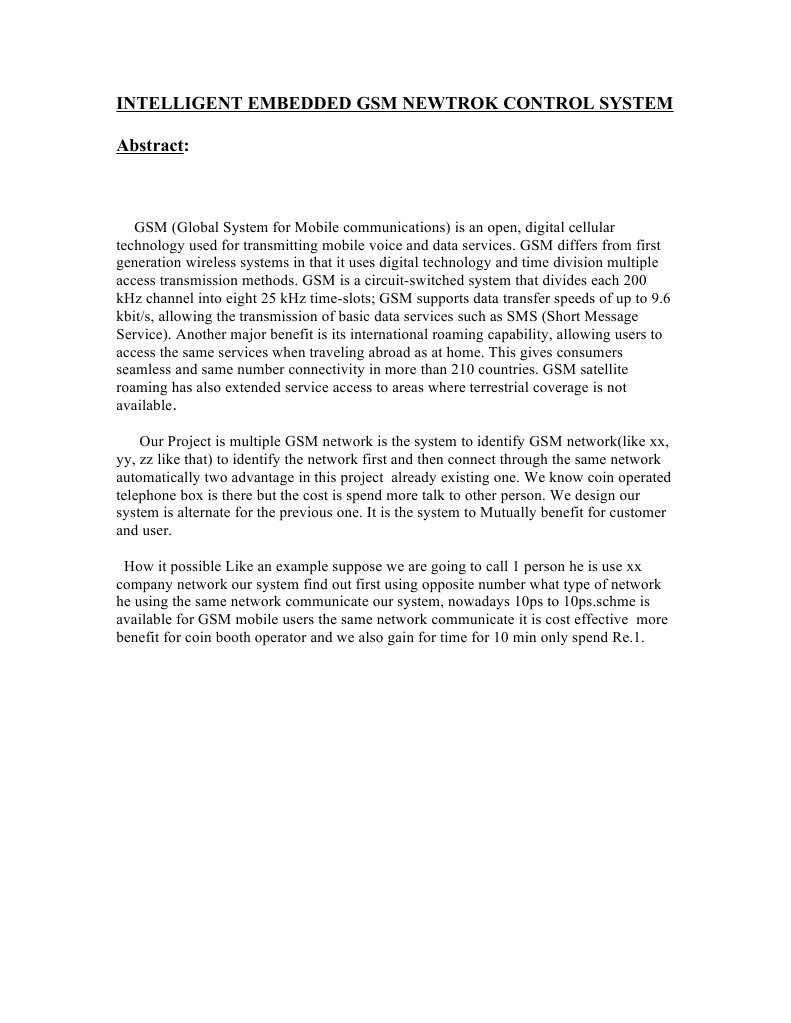 Intelligent Embedded GSM Newtrok Control System Abstract | PDF | Gsm ...