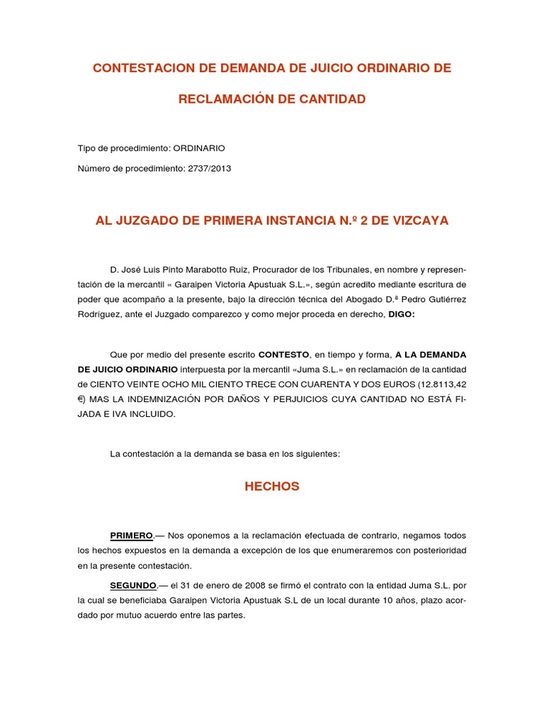 Contestacion Demanda | PDF | Demanda judicial | Justicia