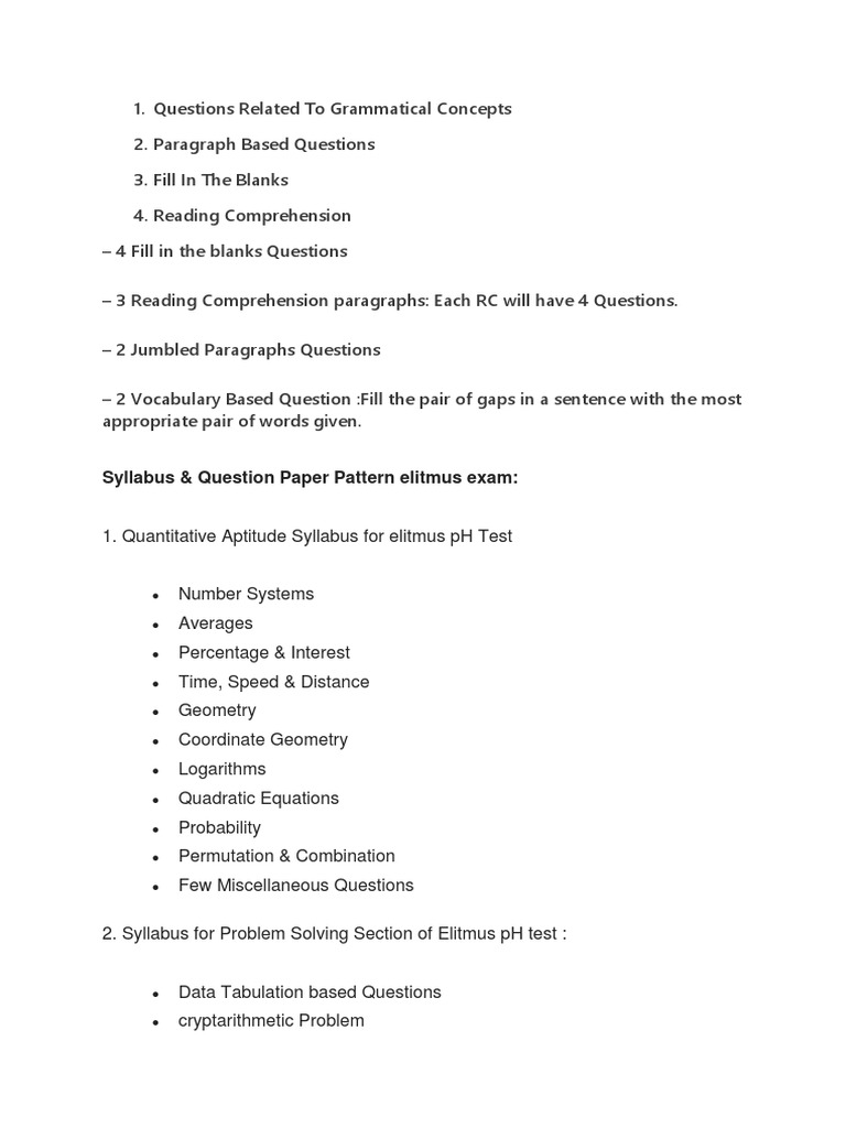 Elitmus pH Test Syllabus Overview | PDF