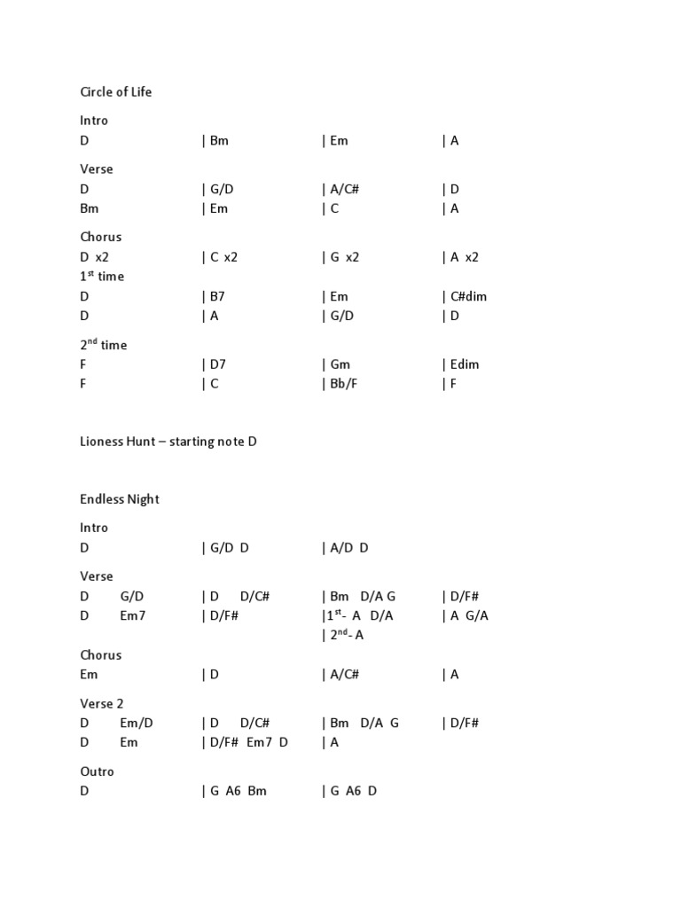Lion King Musical Chord Charts | PDF