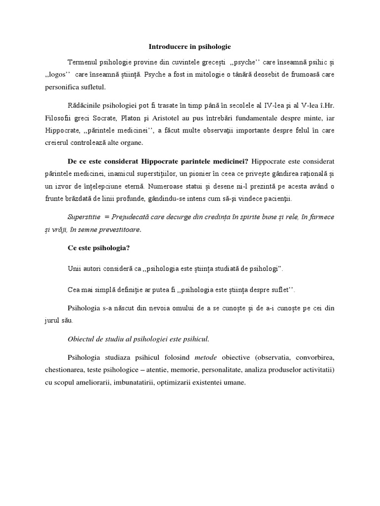 Introducere in Psihologie | PDF