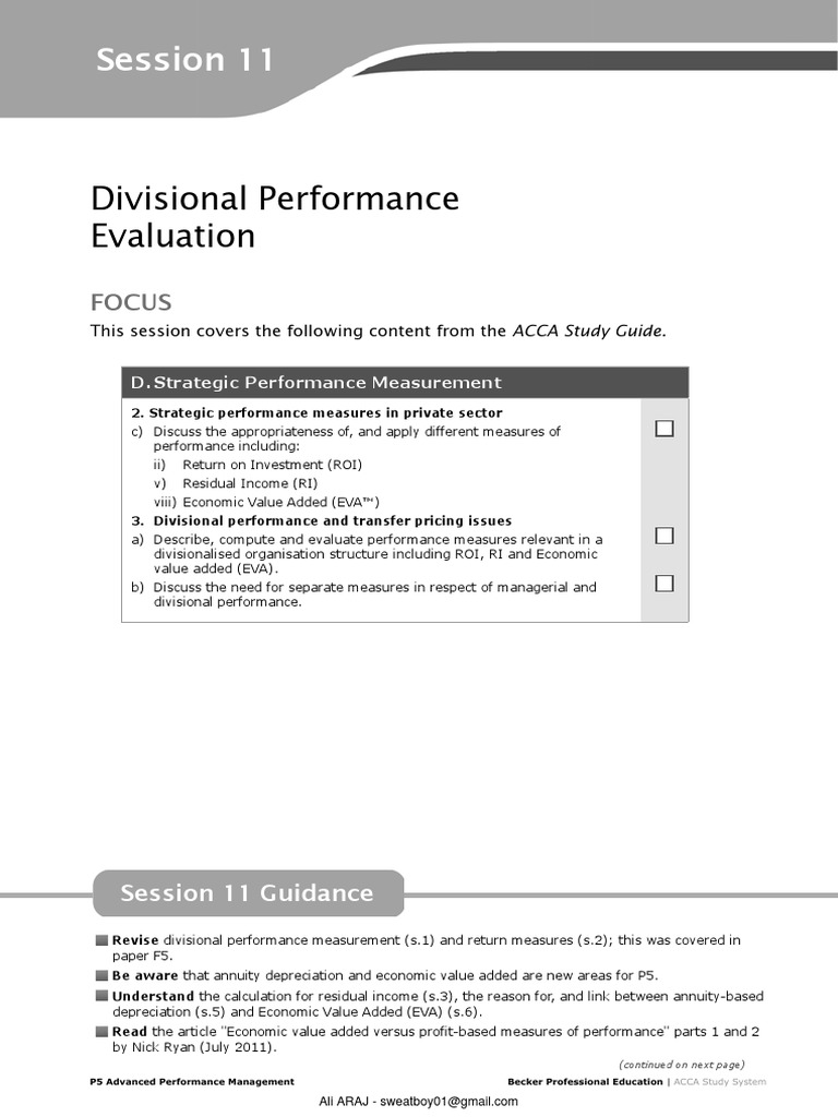 P5 Acca - 11 Divisional Performance Evaluation Becker | PDF | Net ...