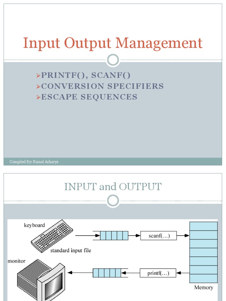 Input Output Management Printf Scanf Conversion Specifiers Escape Sequences Pdf Integer