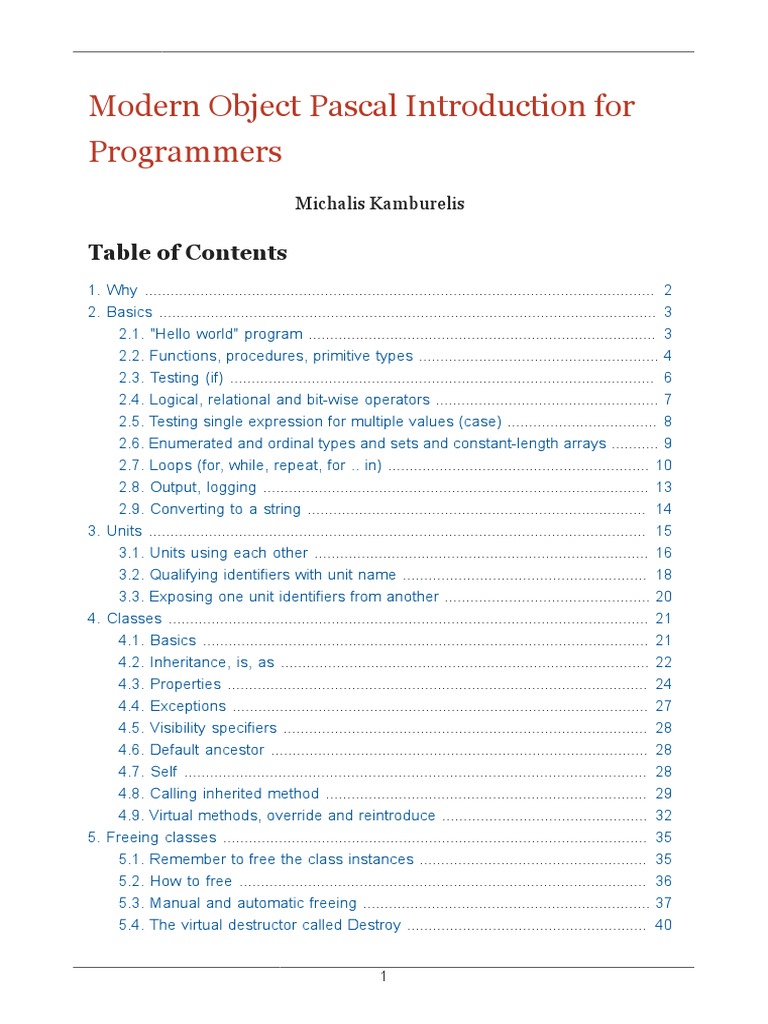 Modern Pascal Introduction | PDF | Class (Computer Programming) | Subroutine