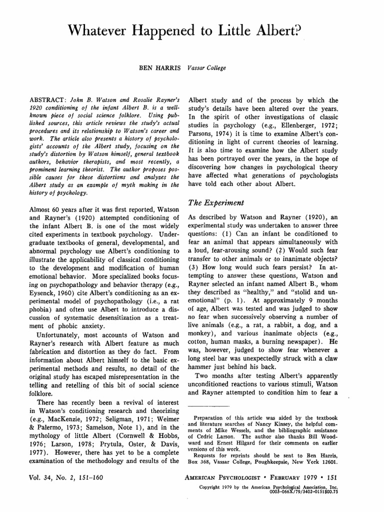Whatever Happened To Little Albert PDF | PDF | Classical Conditioning ...