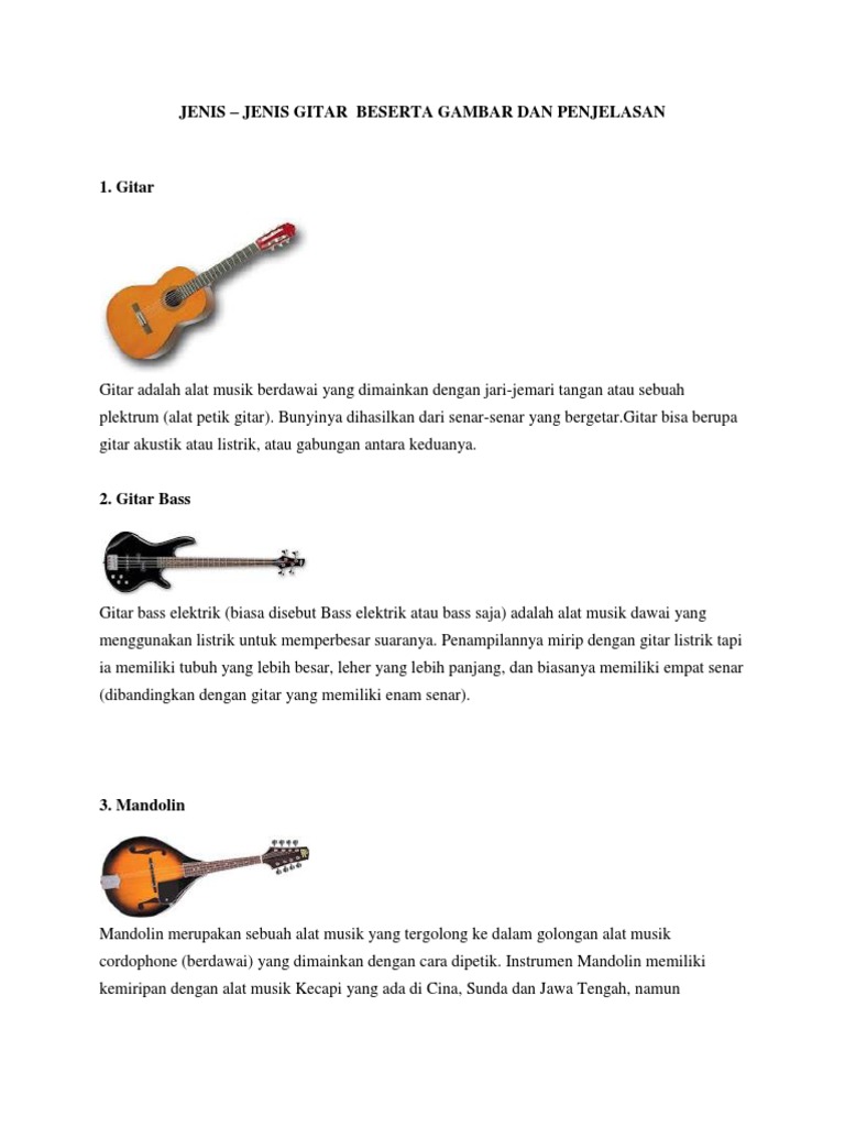 Jenis - Jenis Gitar Beserta Gambar Dan Penjelasan | PDF