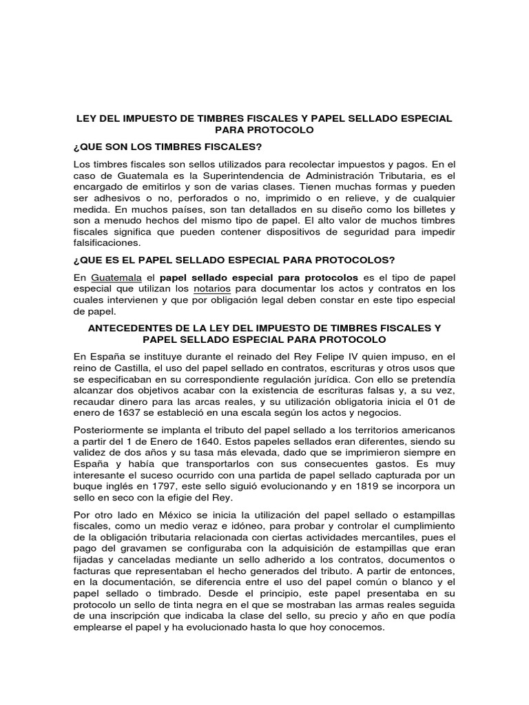 Ley de Timbres Fiscales y Papel Sellado Especial | PDF | Seguro | Impuestos