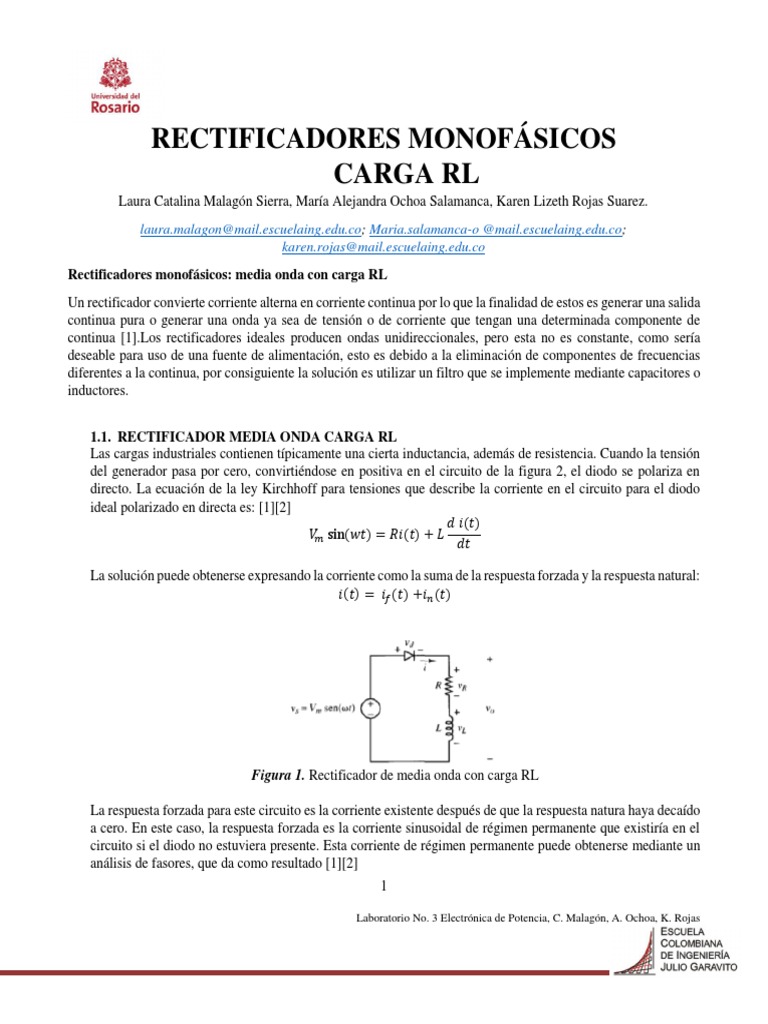 Rectificadores Monofasicos Carga RL | PDF | Rectificador | Corriente ...