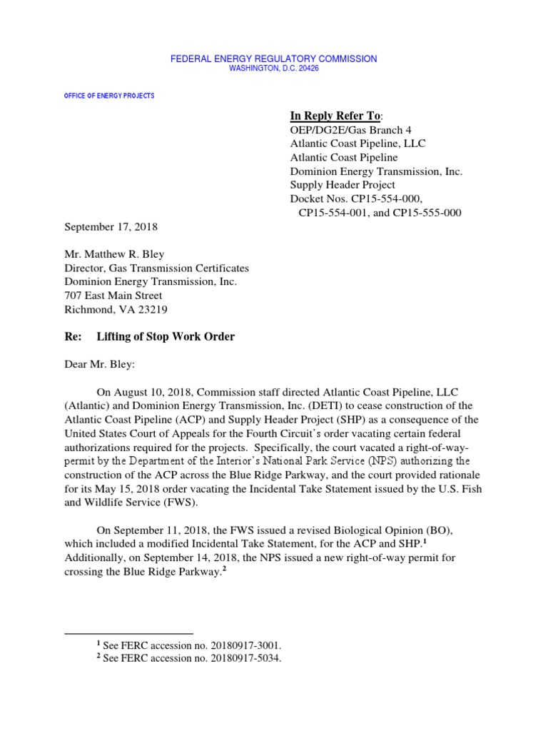 Dominion Pipeline Letter | PDF | Federal Energy Regulatory Commission ...