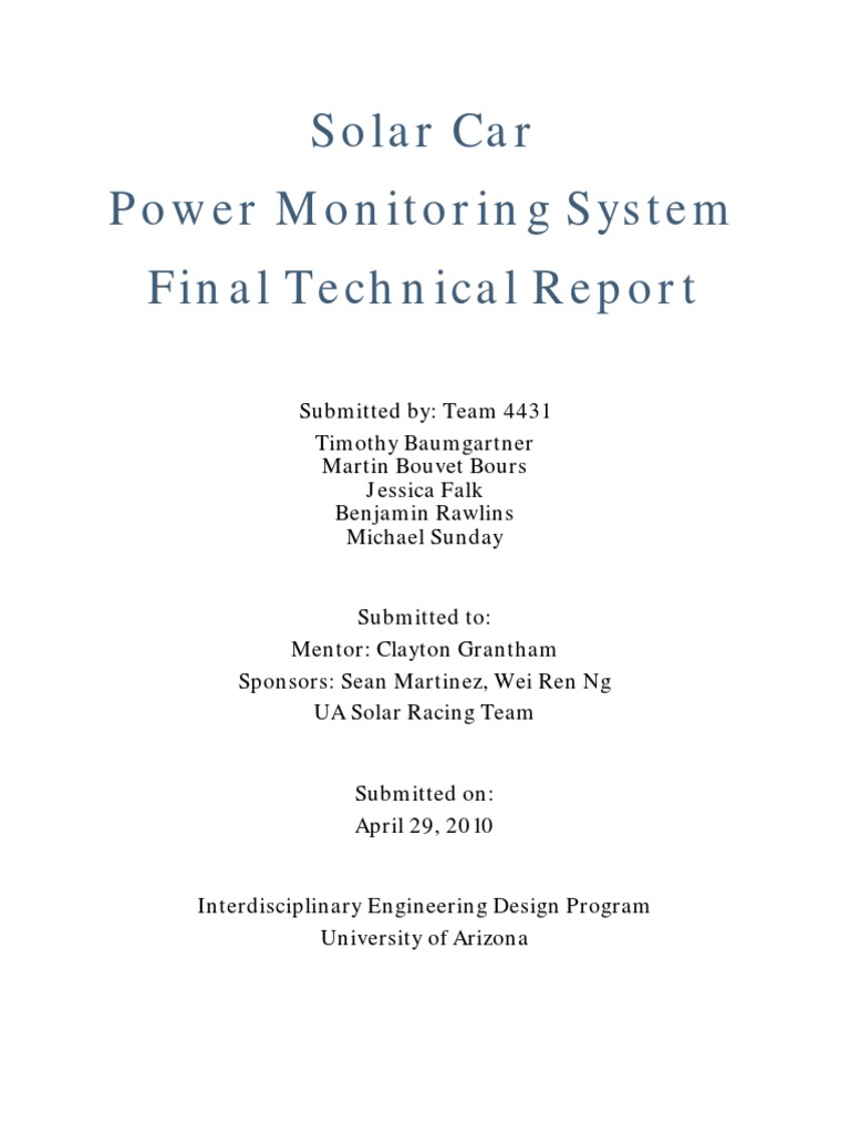 Solar Car Power Monitoring System Report | PDF | Telemetry | Capacitor