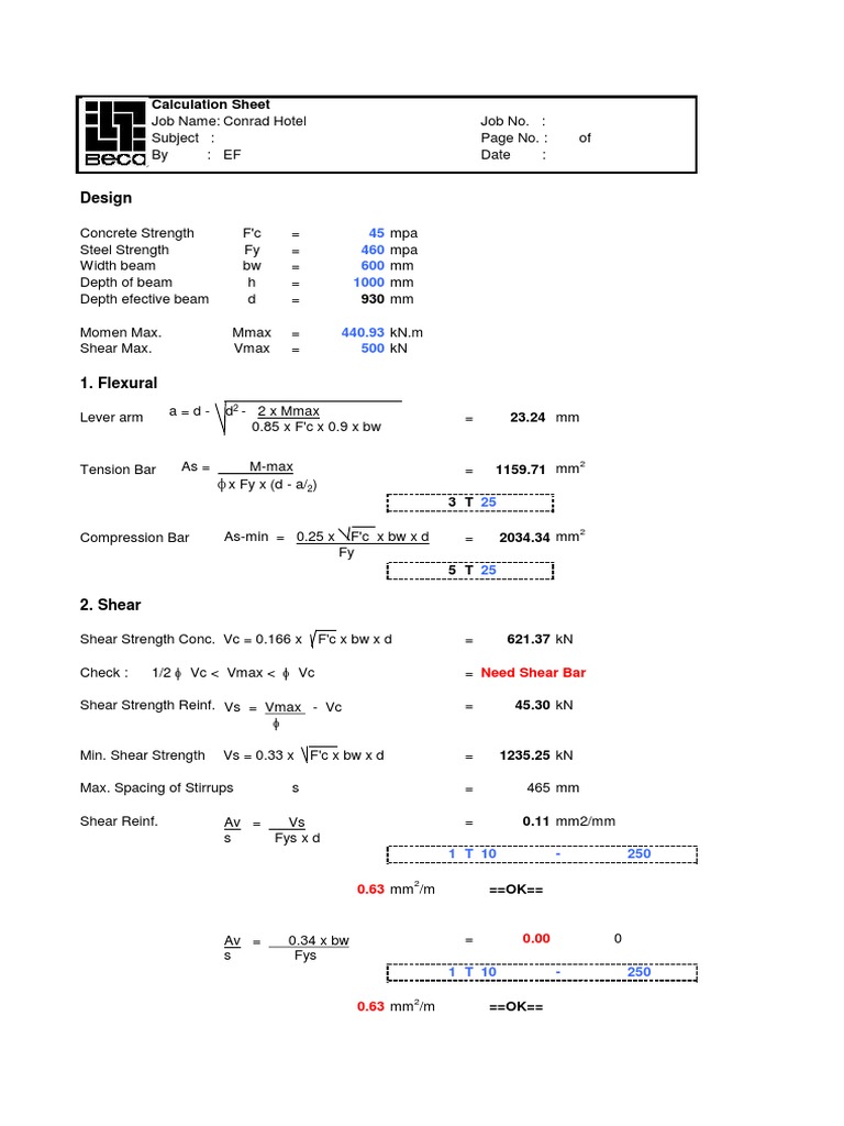Design: Calculation Sheet | PDF | Beam (Structure) | Solid Mechanics