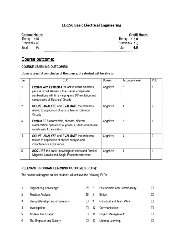 2nd Year Basic Electrical Engineering Syllabus | PDF | Electrical ...