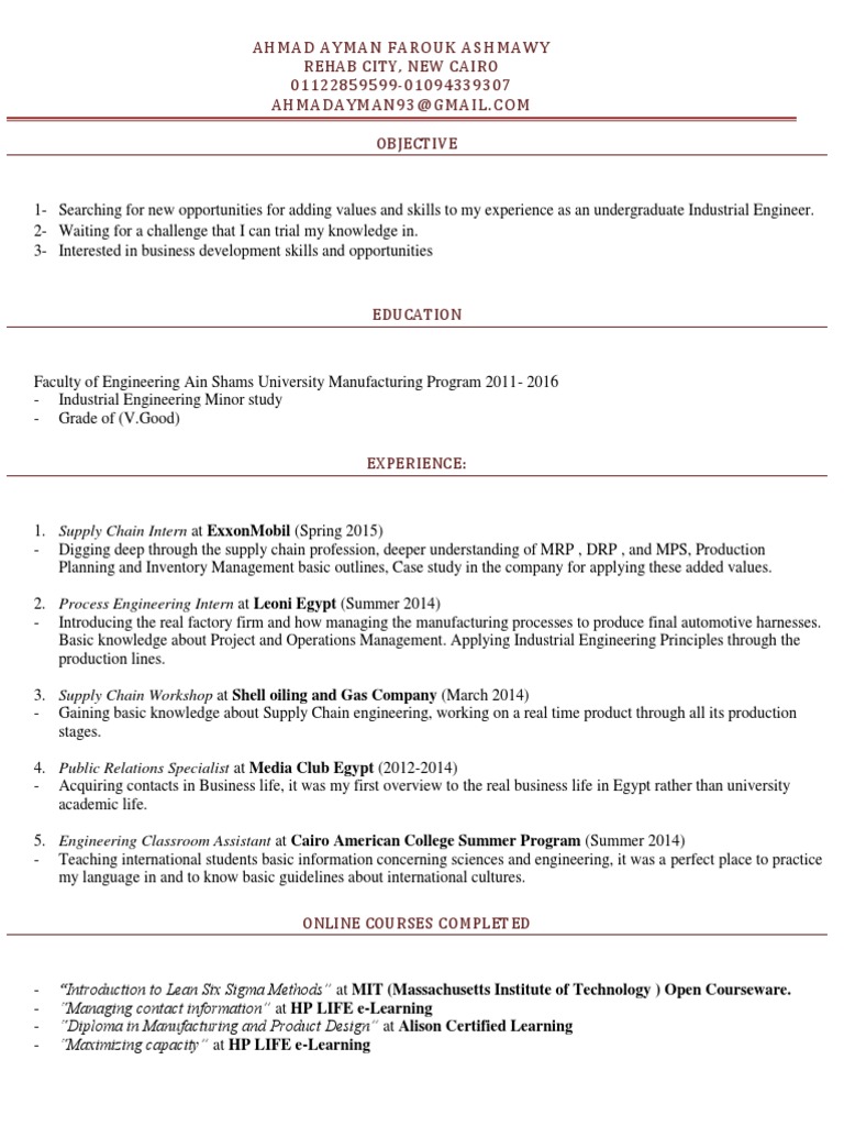Ahmad Ayman Farouk Ashmawy | PDF | Educational Technology | Industrial Engineering