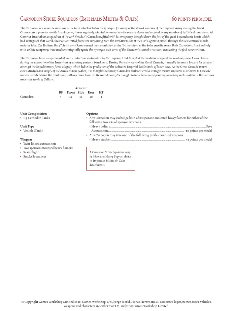 Carnodon Rules For Imperial Militia | PDF | Tanks | Armoured Fighting ...