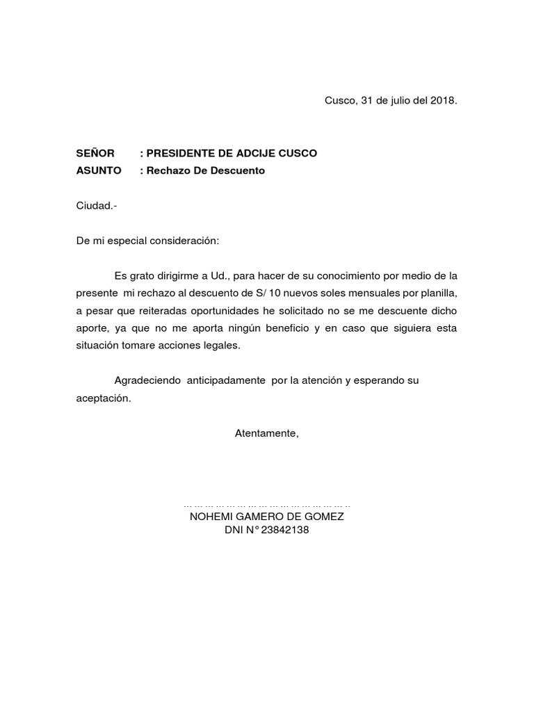Carta de Rechazo | PDF Carta de Rechazo | PDF