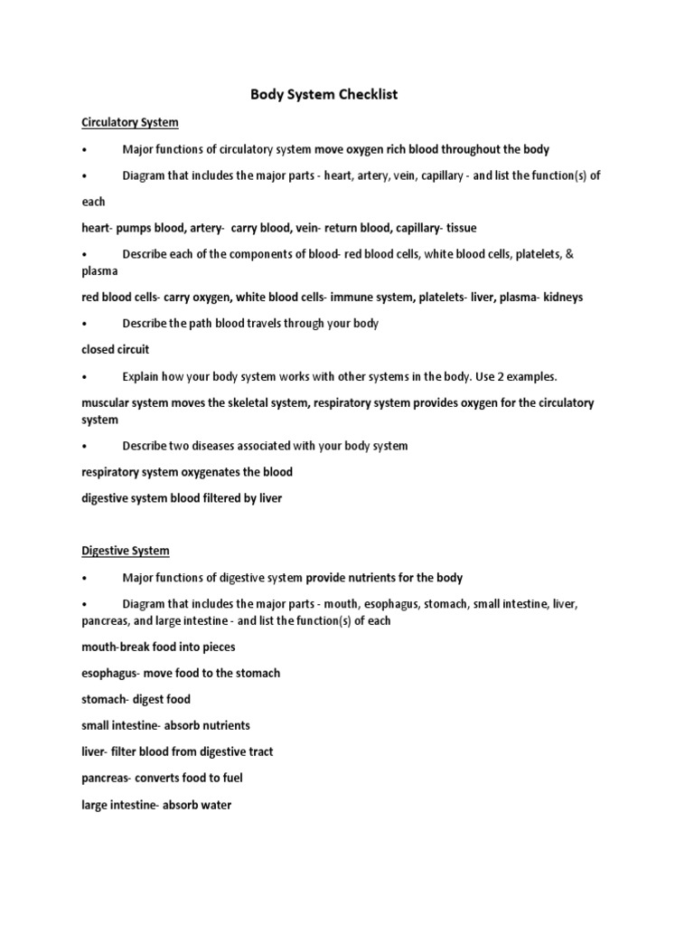 Body System Checklist 282 29 | PDF | Blood | Gastrointestinal Tract