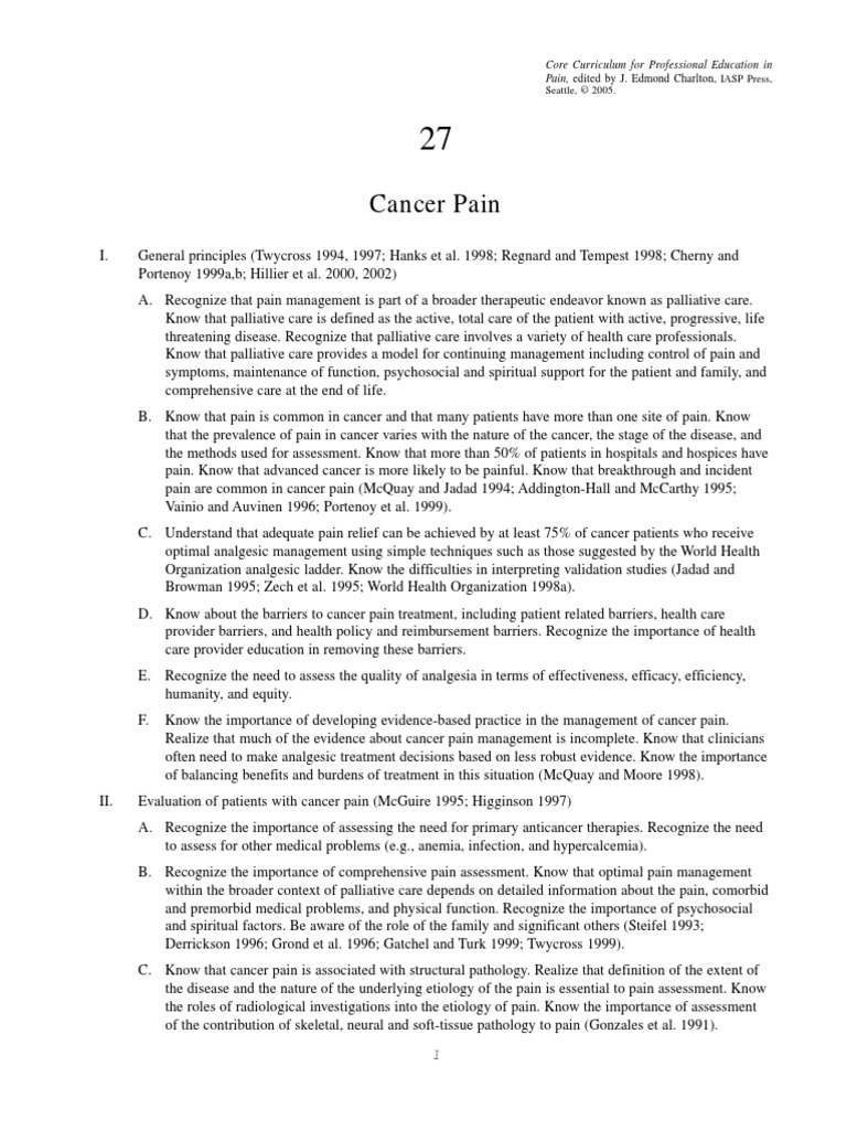 Cancer Pain: Core Curriculum For Professional Education in Pain, Edited ...