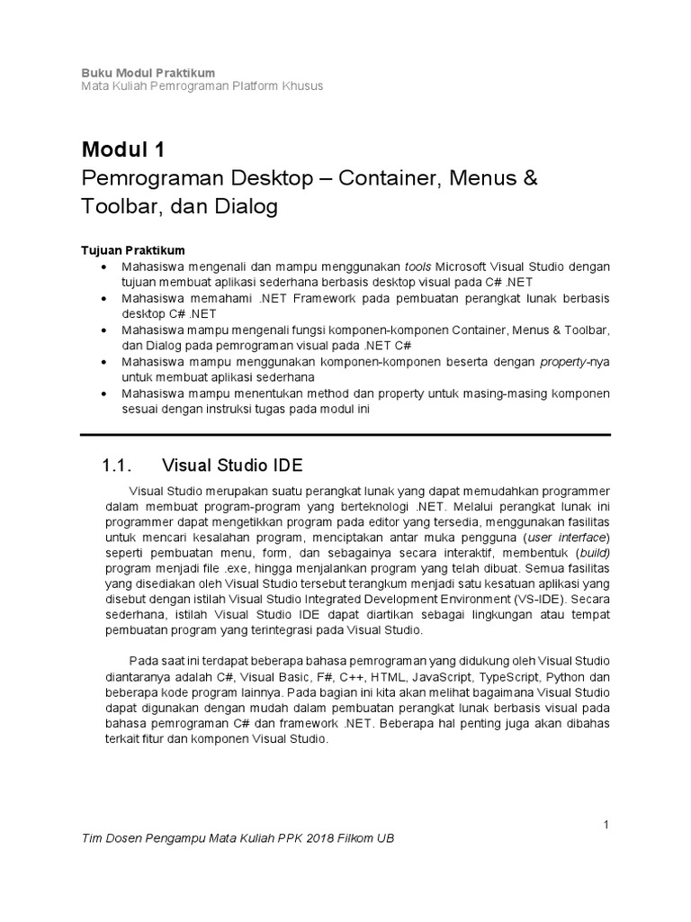 Modul Praktikum PPK - 1. Pemrograman Desktop 1 | PDF