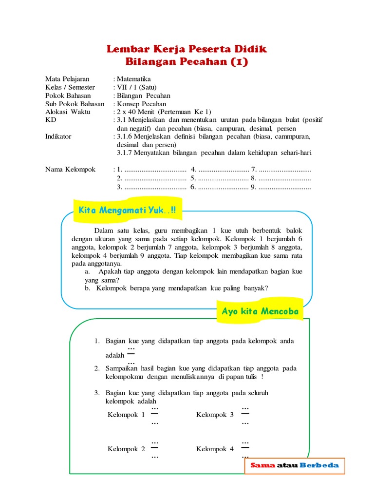 LKPD Bilangan Pecahan | PDF