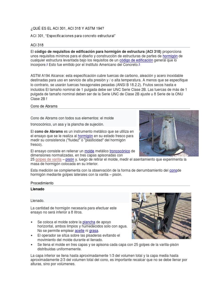 Qué Es El Aci 301 | PDF | Hormigón | Materiales de construcción