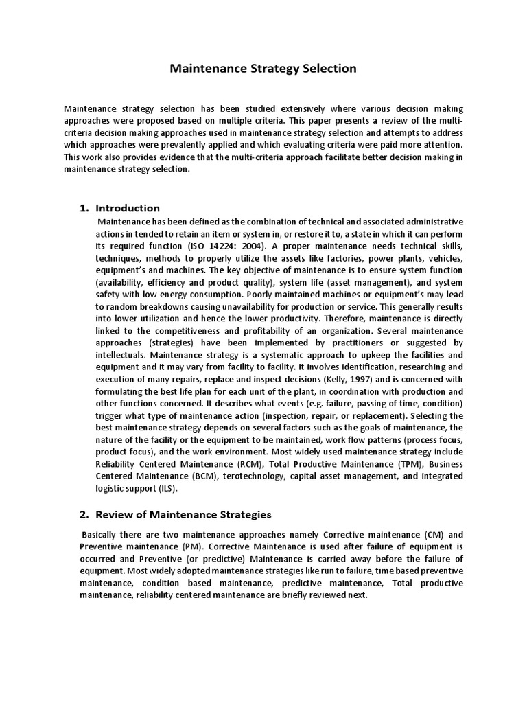 Maintenance Strategy Selection | PDF | Reliability Engineering ...