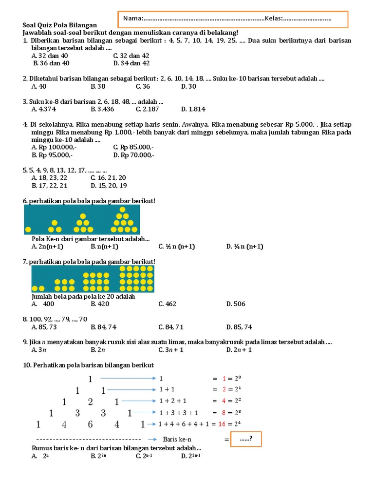 Soal Quiz Pola Bilangan | PDF