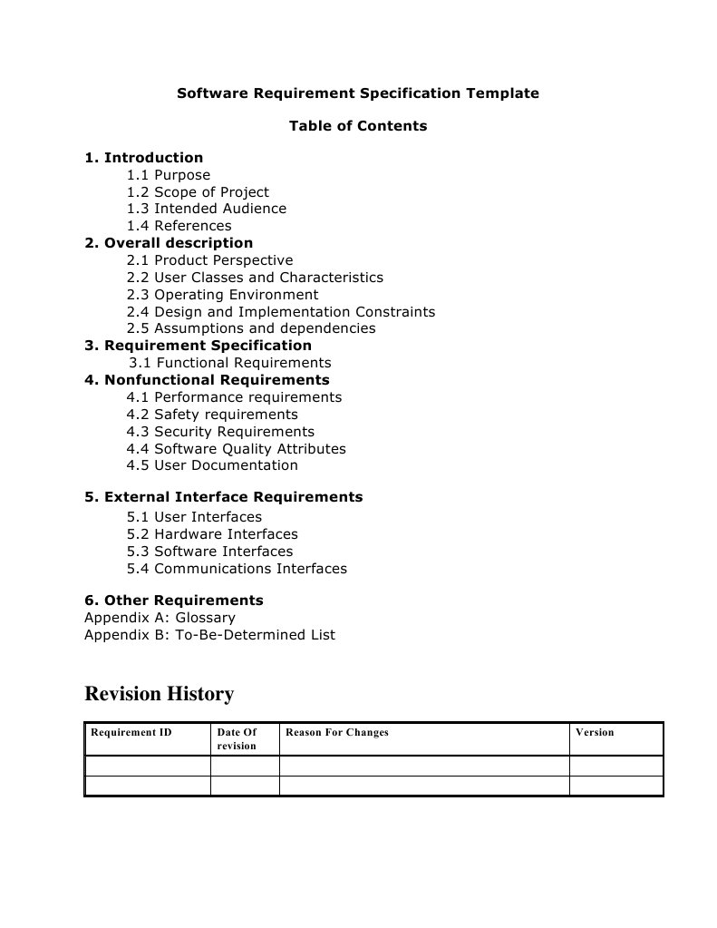 Software Requirement Specification Template Pdf Databases Web Search Engine 