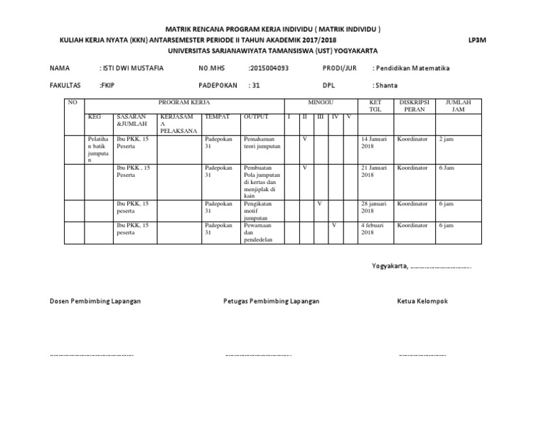Matriks Program Kerja KKN 2017/2018 | PDF