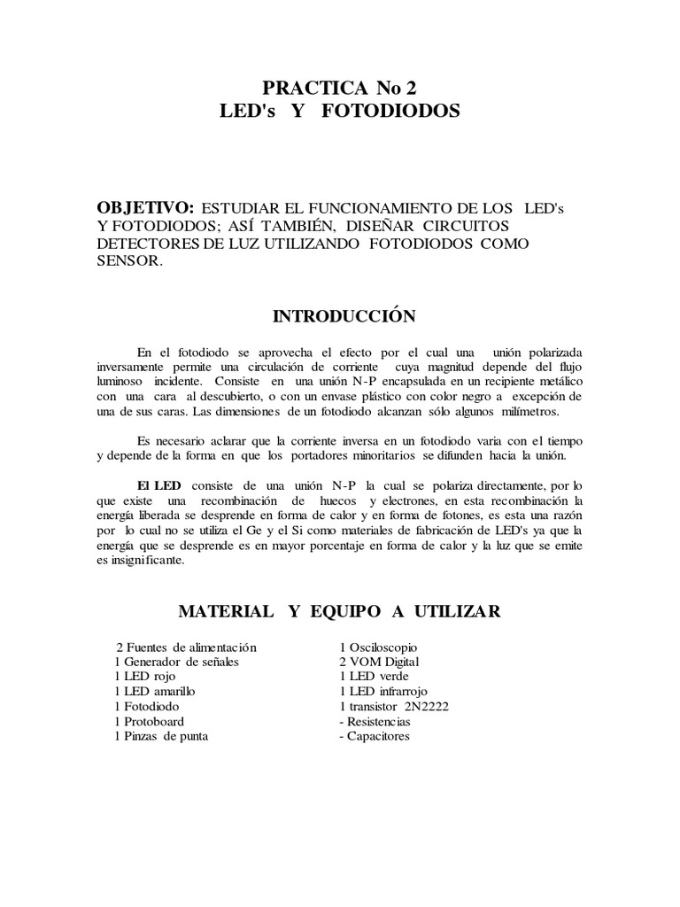 PRACTICA 2 Leds y Fotodiodo | Descargar gratis PDF | Diodo emisor de ...