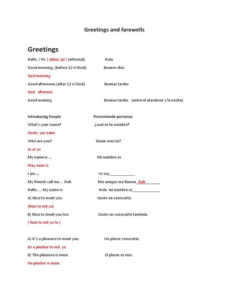 Greetings Vocabulary | PDF
