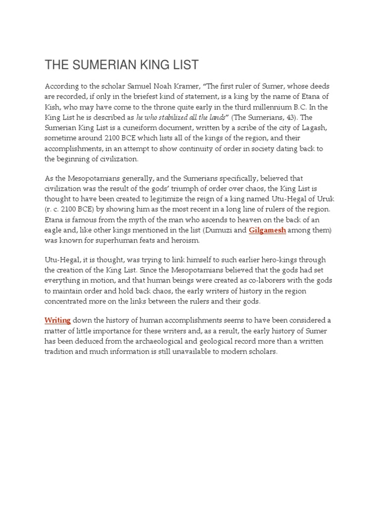 Significance of the Sumerian King List | PDF