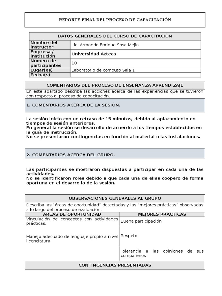 Informe Final Del Curso | Evaluación