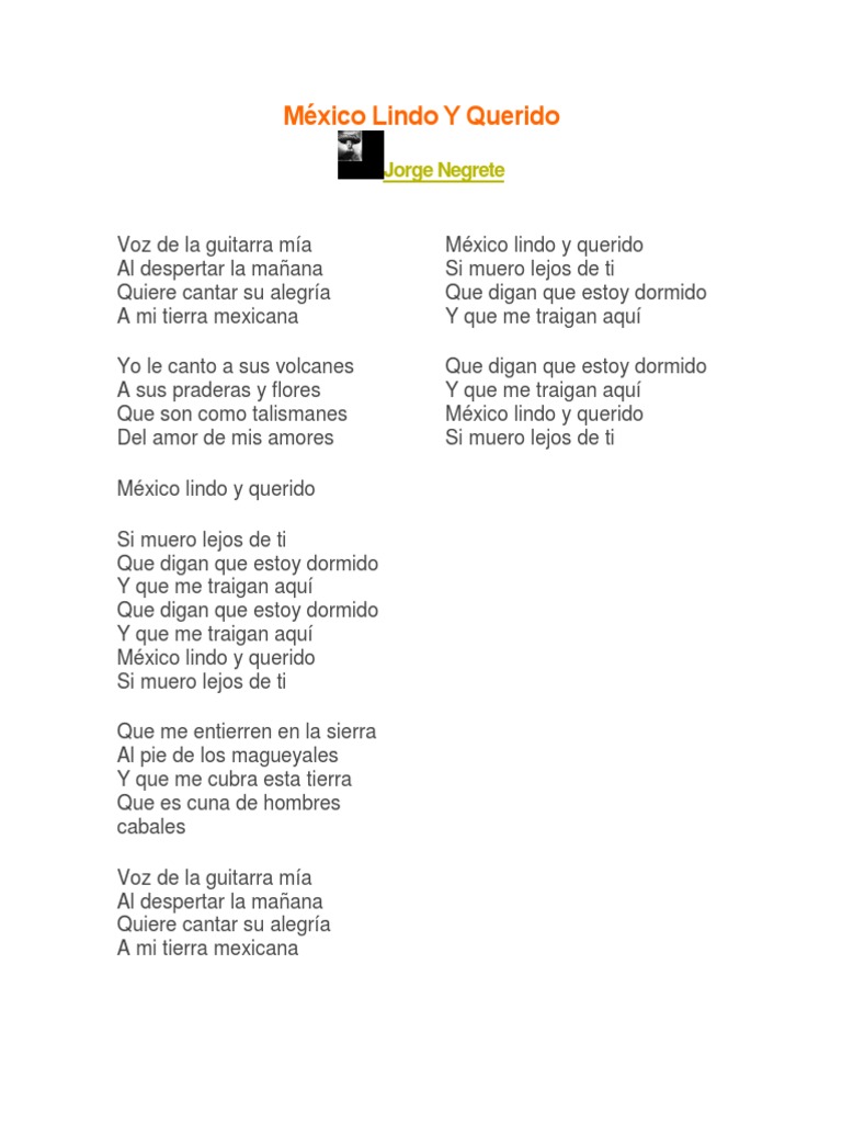 Letra de "México Lindo y Querido" | PDF