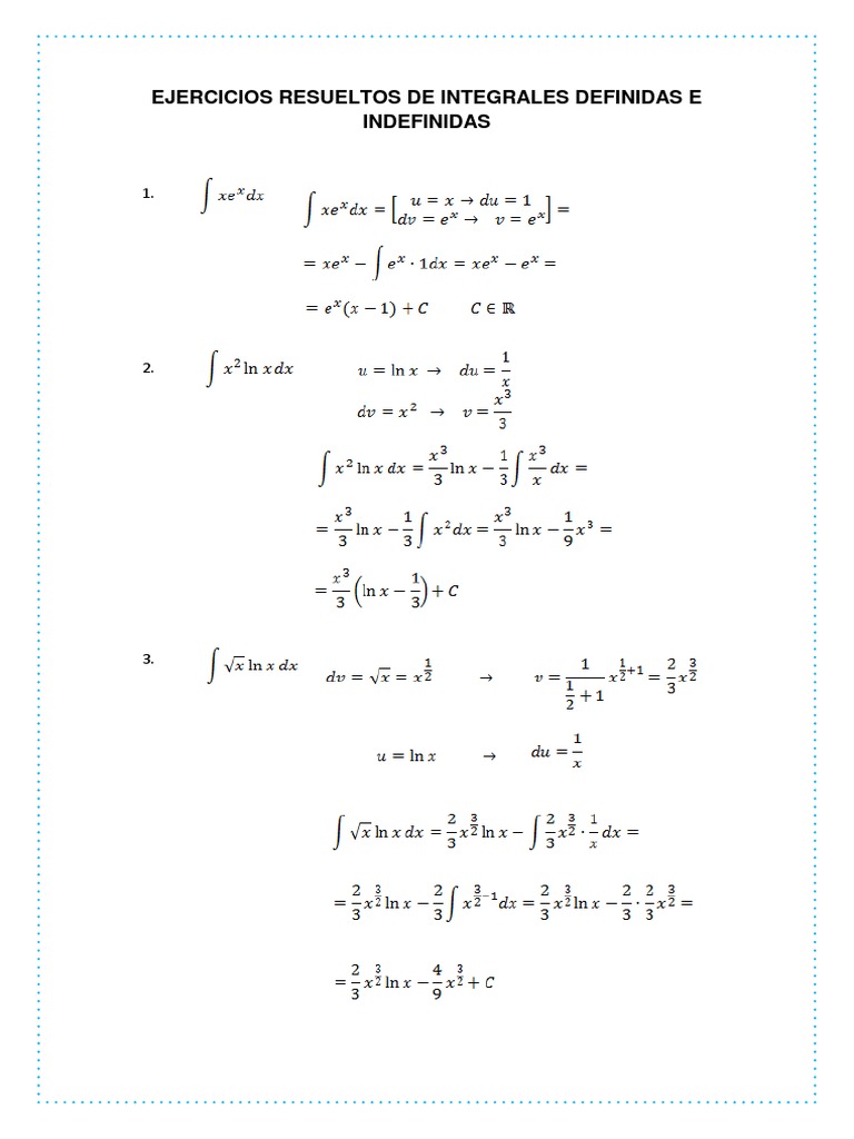 Ejercicios Resueltos de Integrales Definidas e Indefinidas 1 | PDF | Integral | Sistema de ...