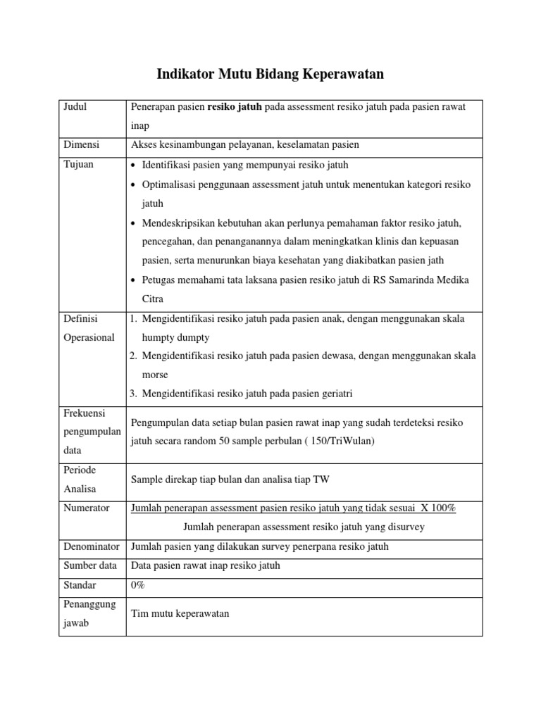 Indikator Mutu Bidang Keperawatan | PDF